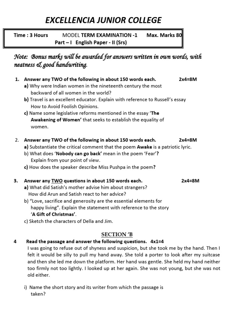 English Exam for Senior Students | PDF | Pencil | Language Arts ...