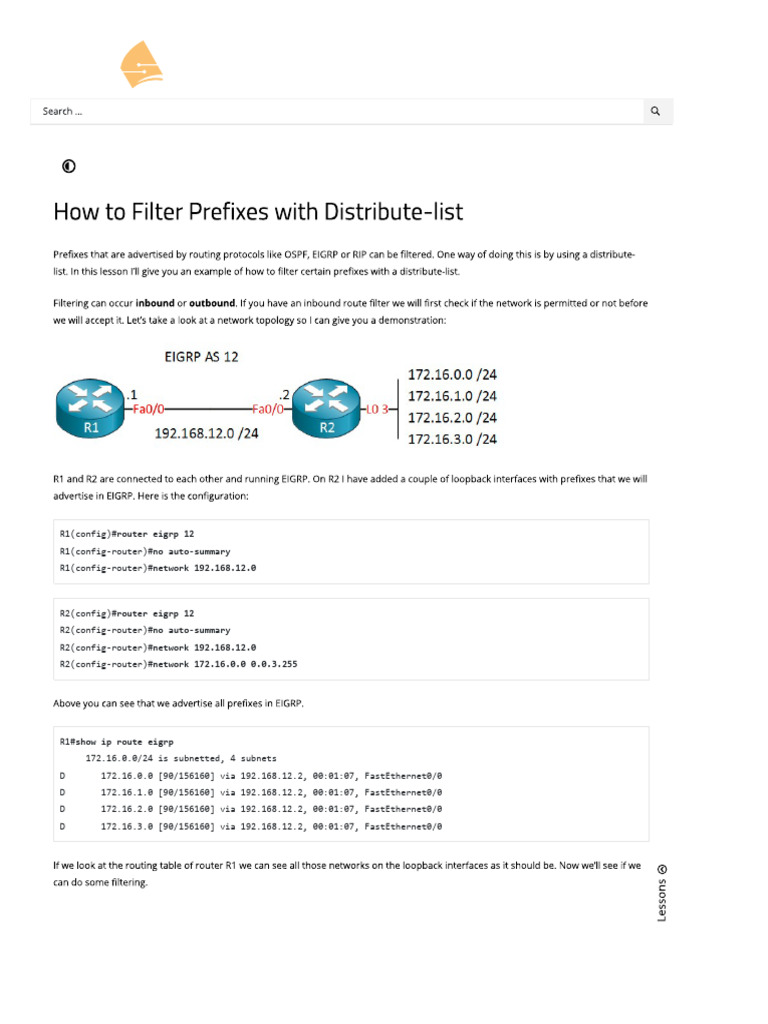 4 How to Filter Prefixes with Distribute-list | PDF