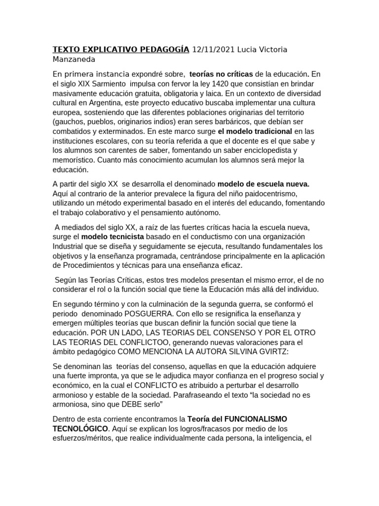 Texto Pedagógico Explicativo | PDF