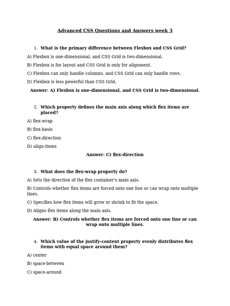 Advanced CSS Questions and Answers Week 3 | PDF