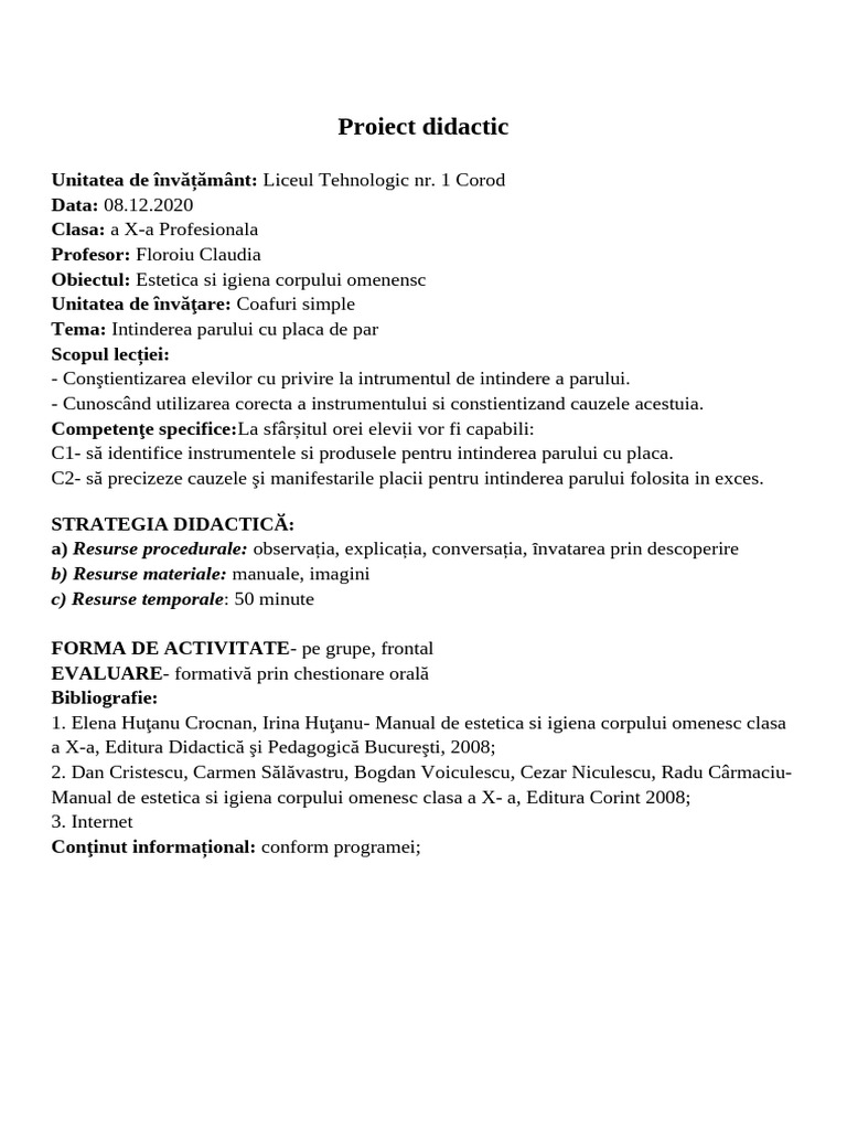 Proiect Didactic Cls a x | PDF