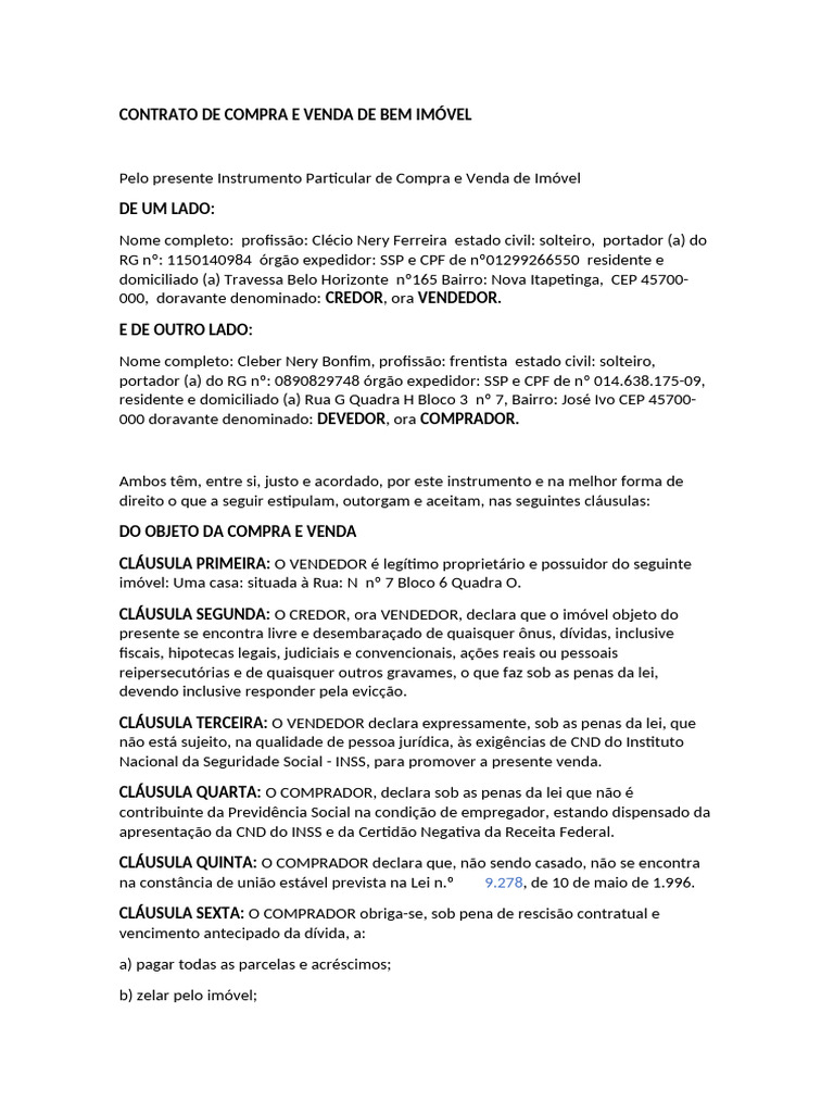 Contrato Compra e Venda | PDF