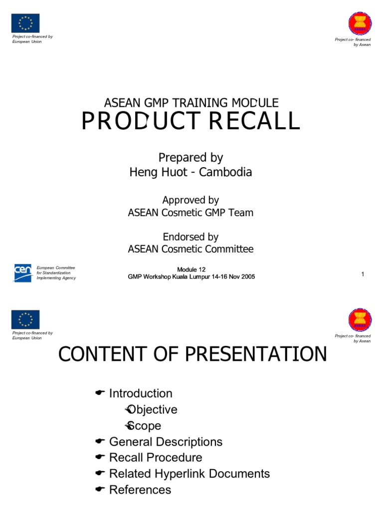 Asean GMP Recal Module | PDF | Safety | Association Of Southeast Asian ...