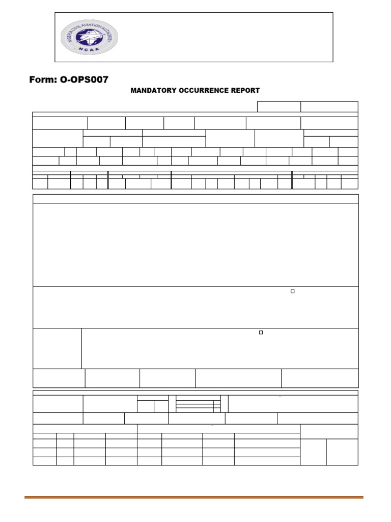 Mandatory Occurrence Report Amended 15 January 2024 Form o Ops007 | PDF ...
