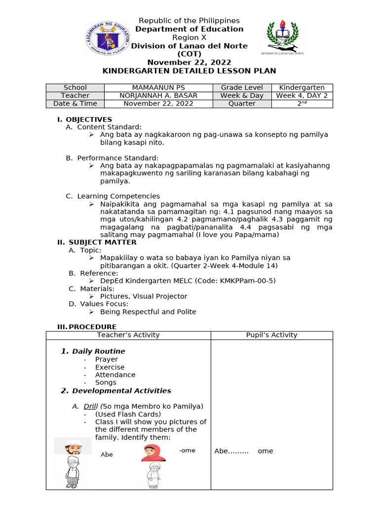 Kindergarten Detail Lesson Plan Quarter 2 Week 4-Day 2 | PDF