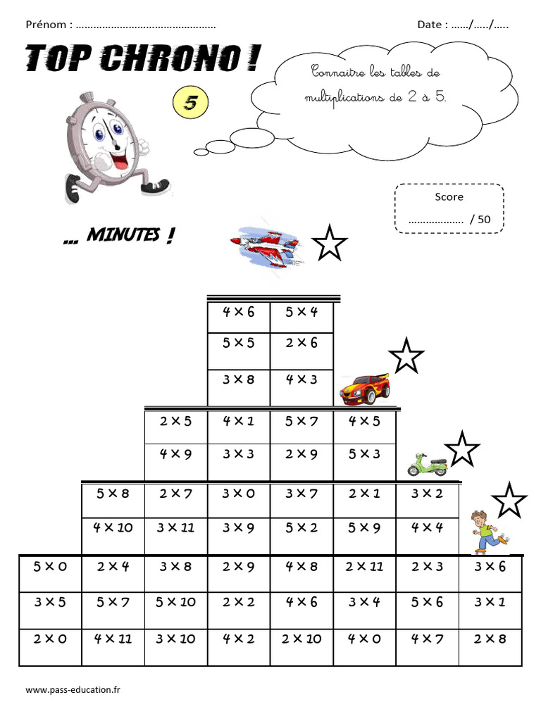 Connaitre Les Tables de Multiplications de 2 À 5.TOP CHRONO CM2 5 | PDF