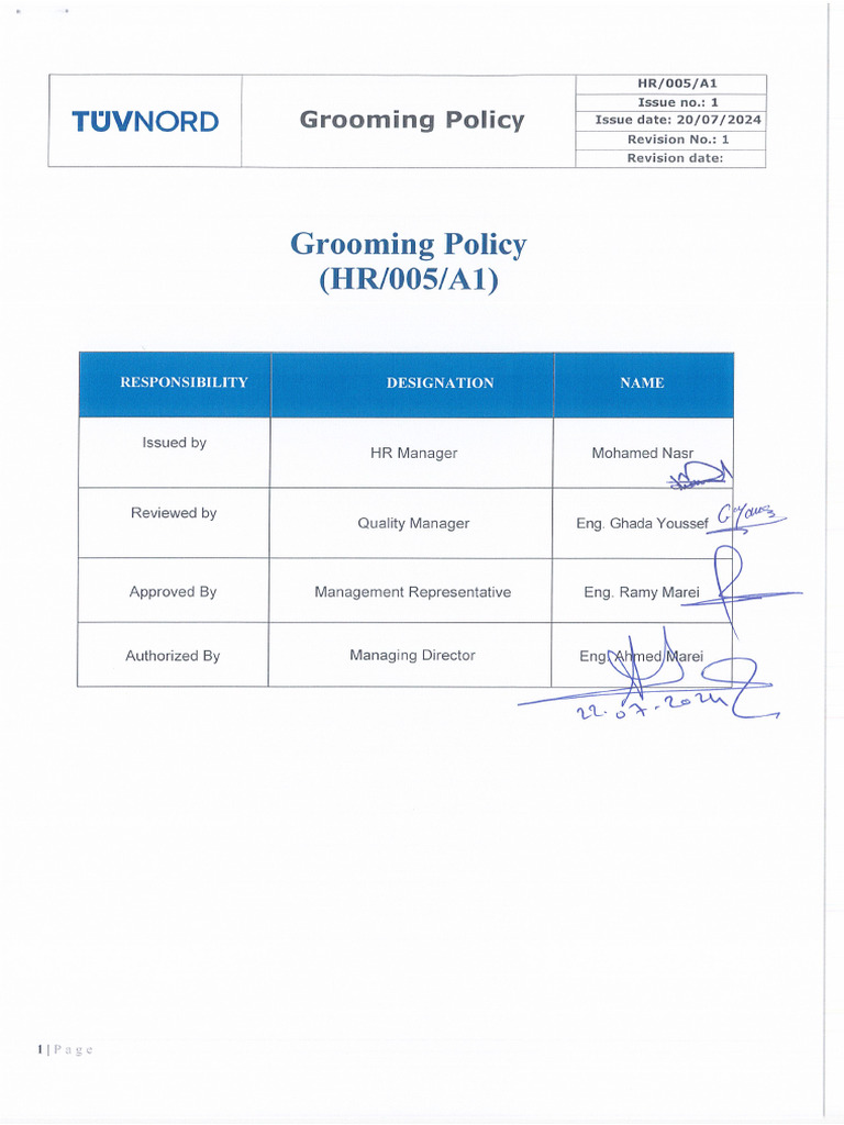 Grooming Policy | PDF