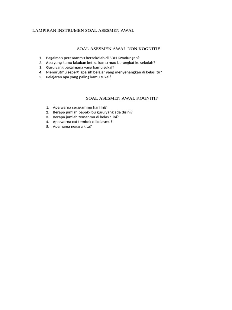 Instrumen Soal Asesmen Awal | PDF