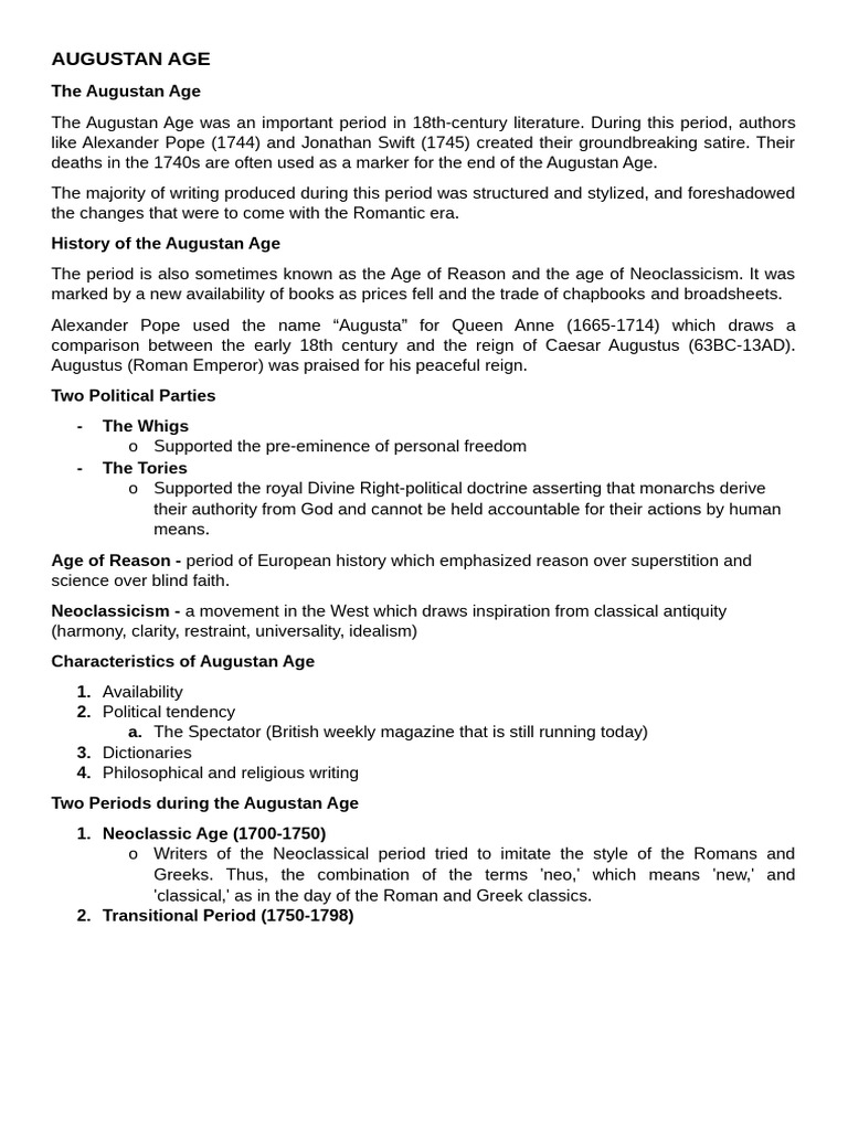 Augustan Age | PDF | Poetry | Novels