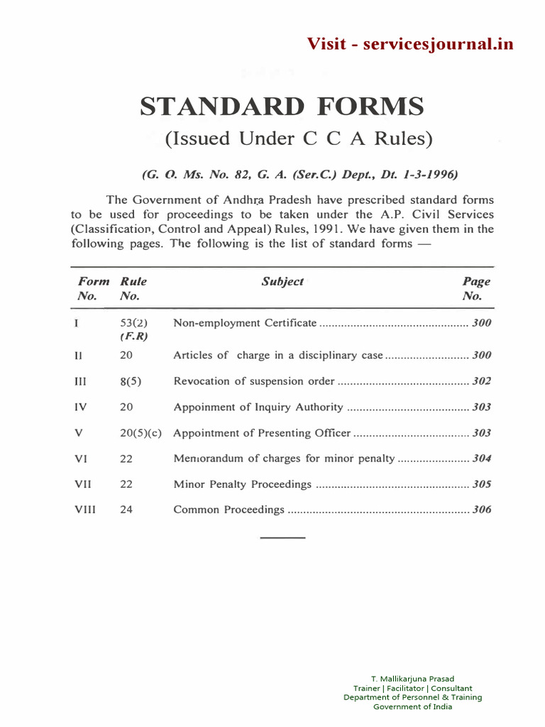 CCA Rules, 1991 - Standard Forms | PDF