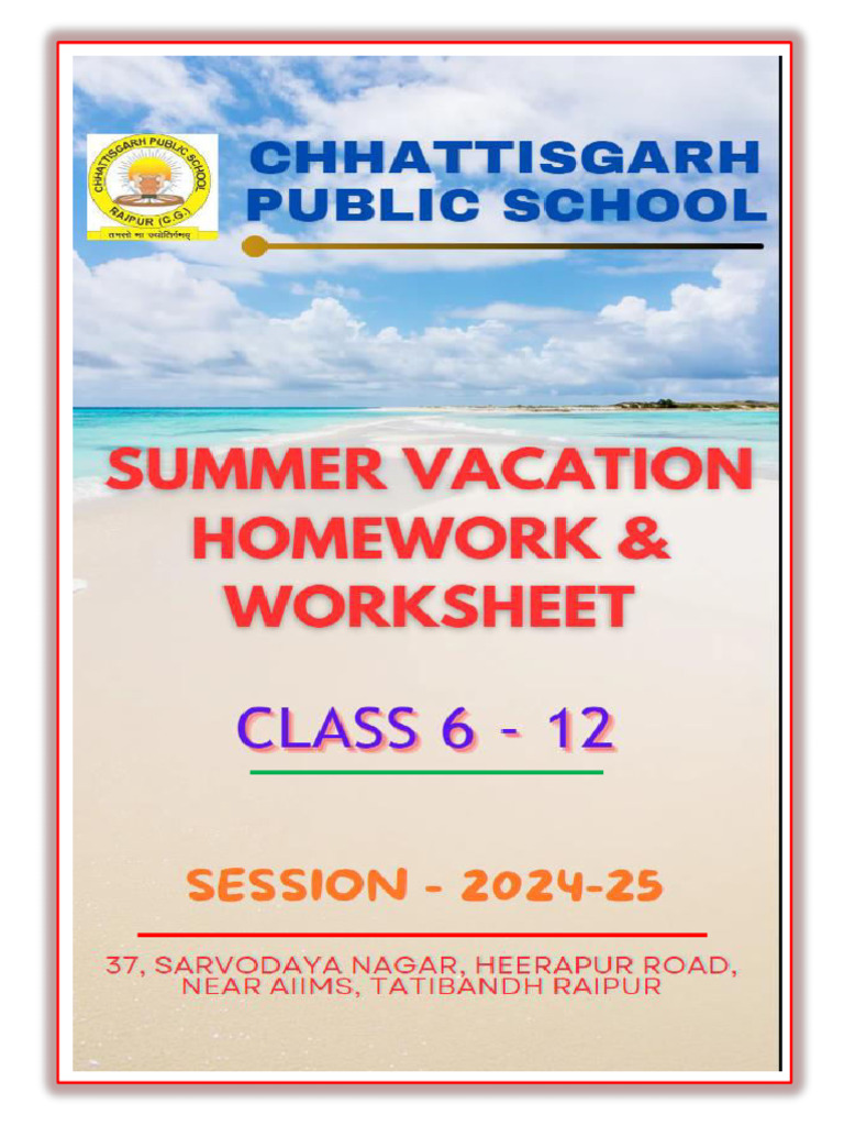 12 SUMMER VACATION HOMEWORK 2024 | PDF