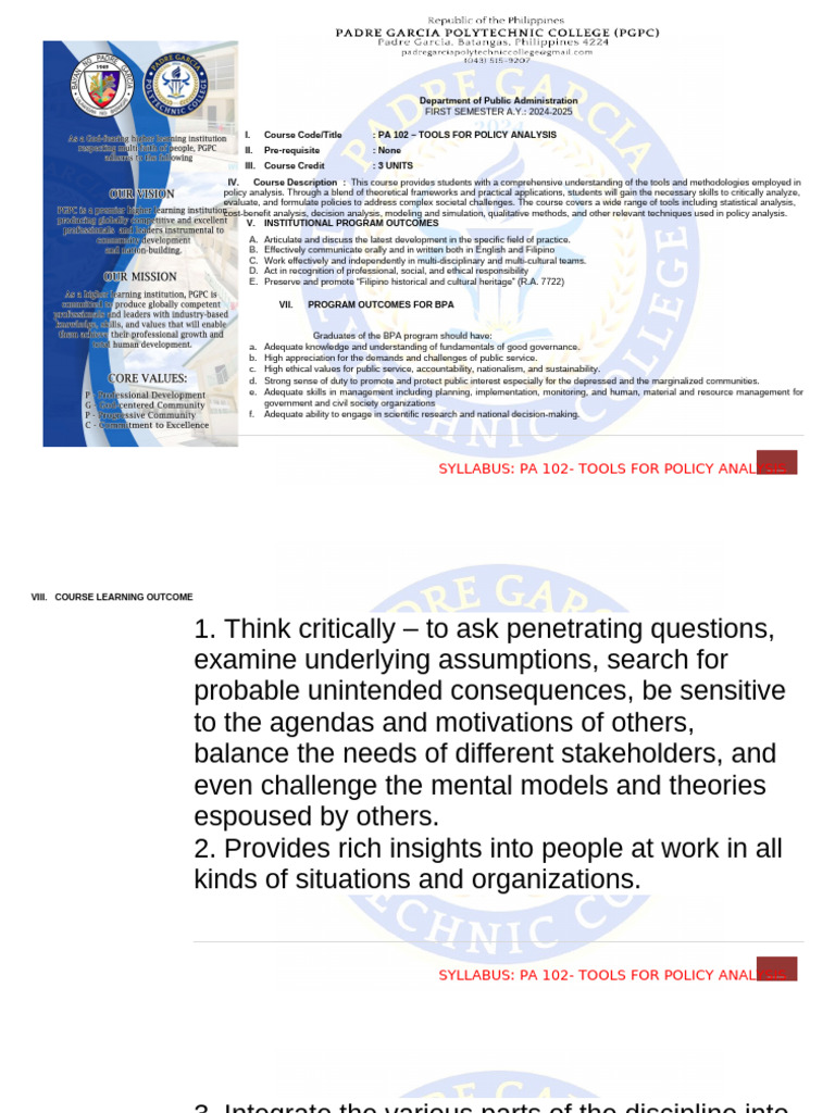 PA 102 Tools For Policy Analysis | PDF