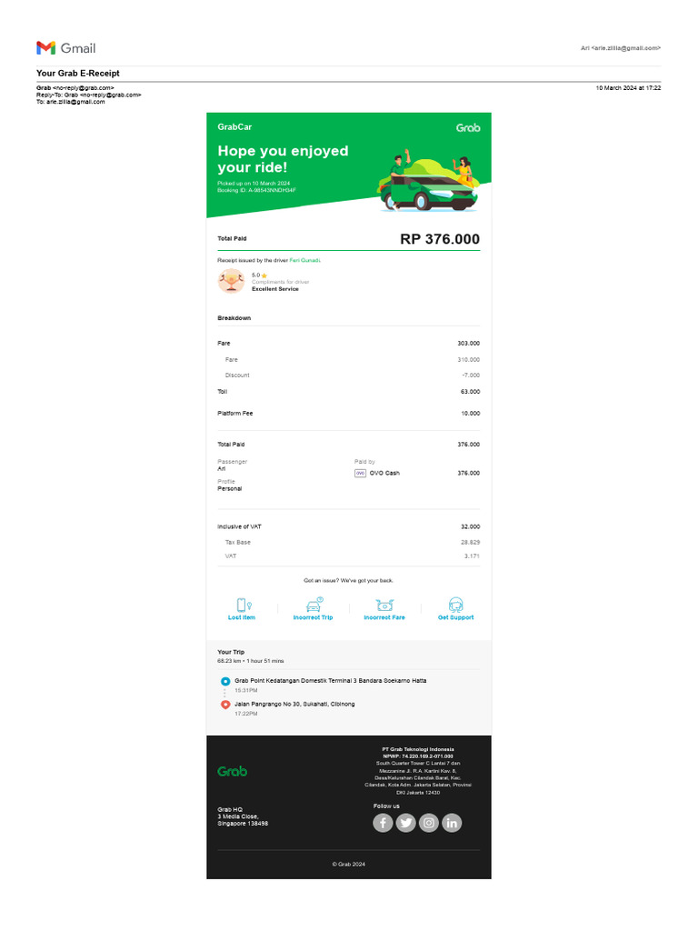 Gmail - Your Grab E-Receipt - Pulang | PDF | Indonesia