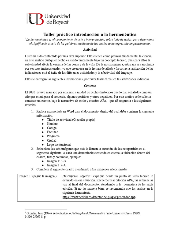 Taller Práctico Introducción A La Hermenéutica (Autoguardado) | PDF