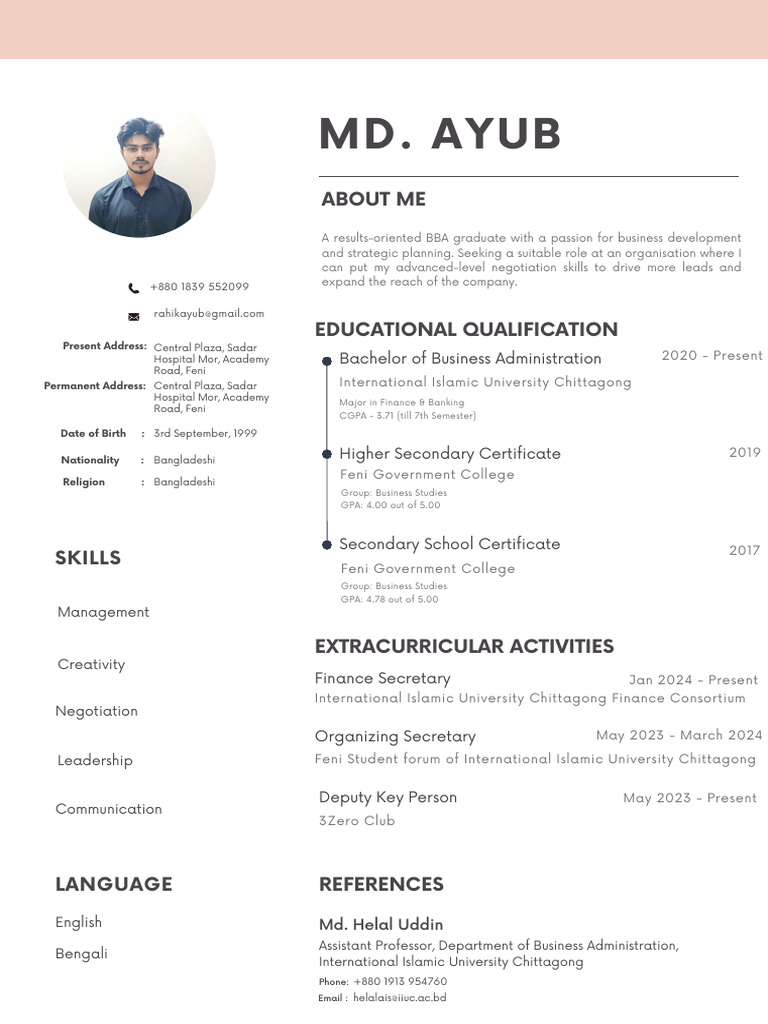 Blue Professional Modern CV Resume | PDF | Bangladesh | Career & Growth