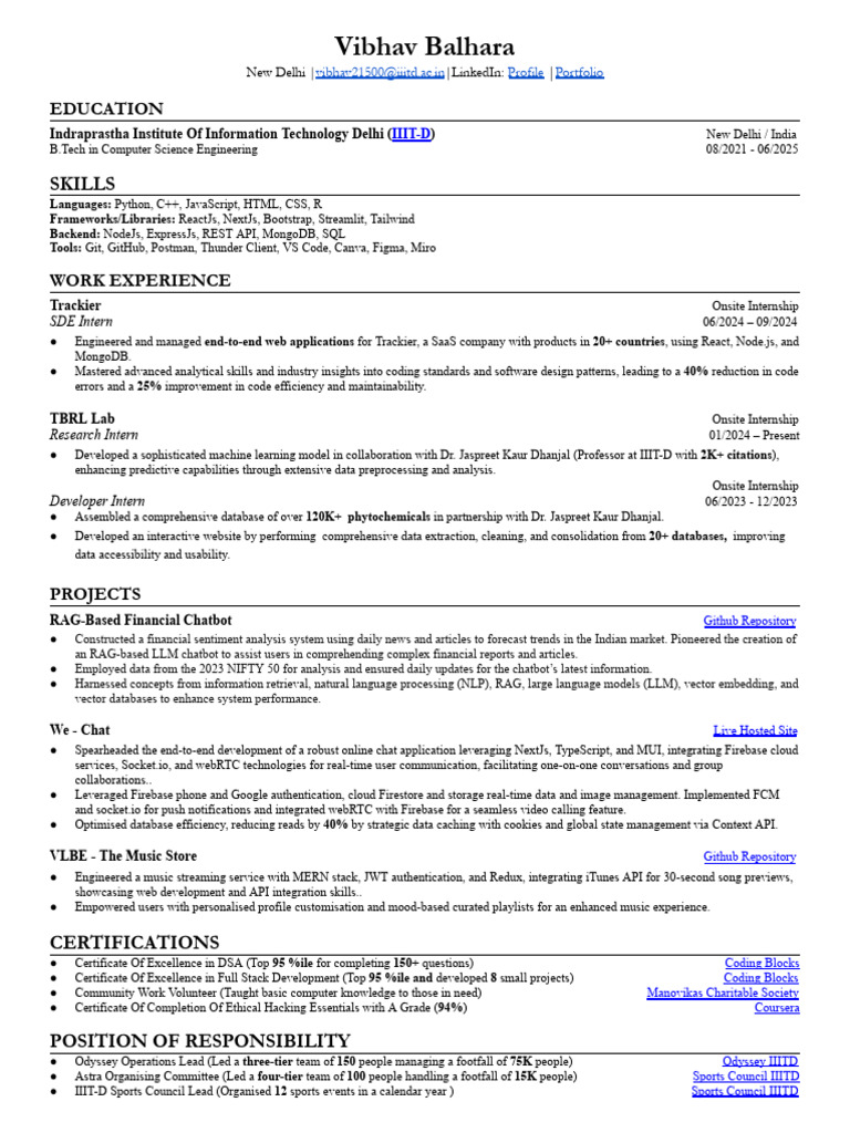 Vibhav Resume | PDF