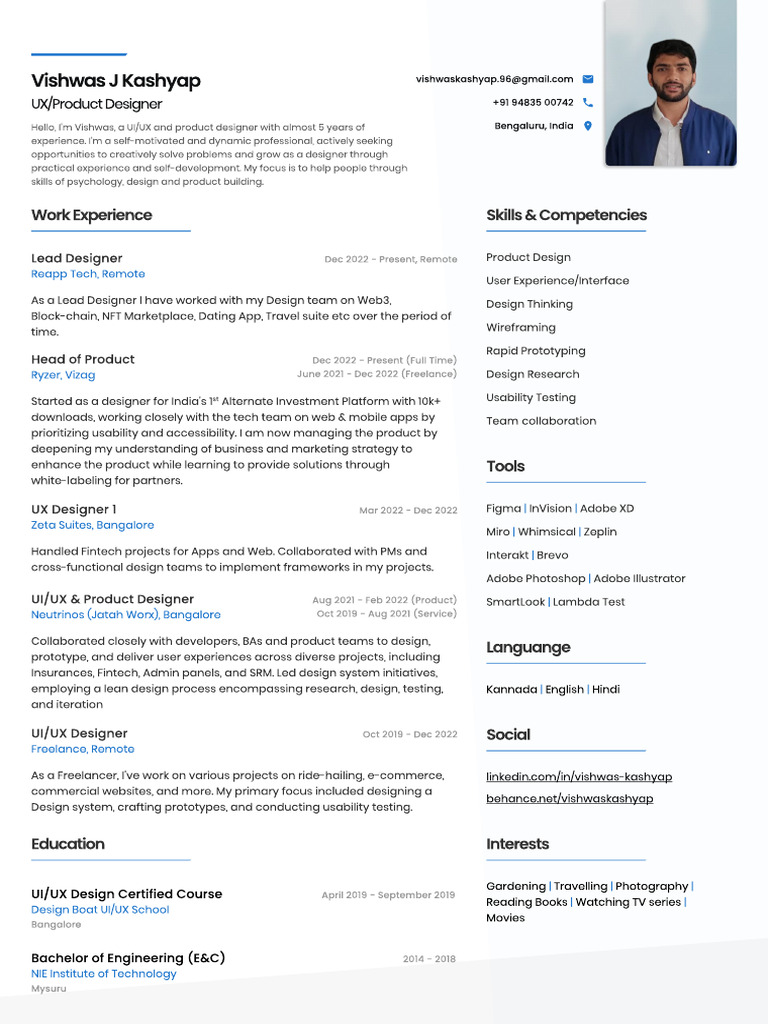 Resumé - Vishwas J Kashyap (Aug) | PDF