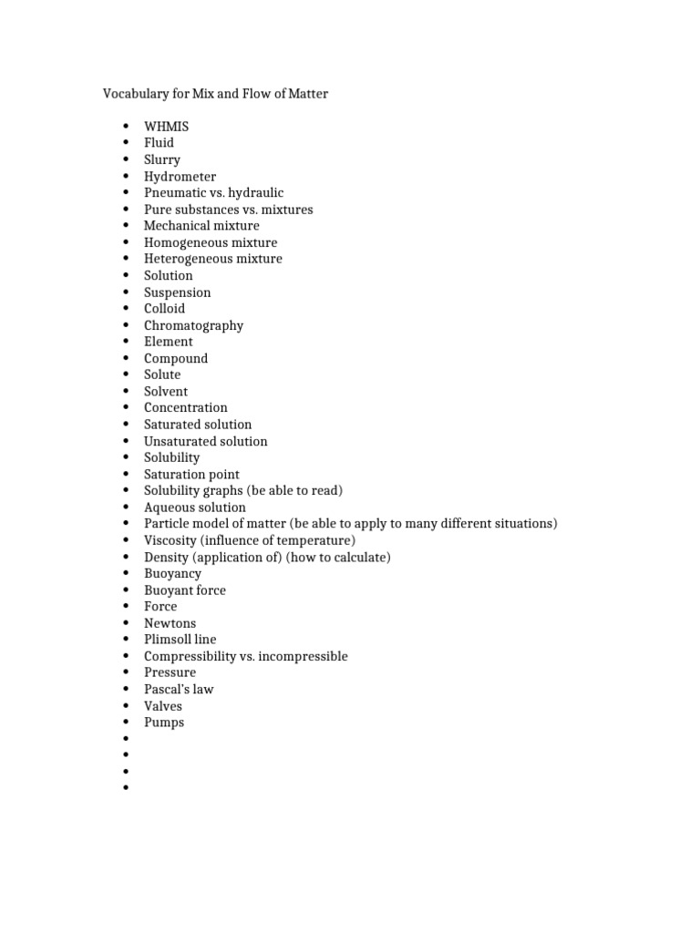Vocabulary for Mix and Flow of Matter | PDF