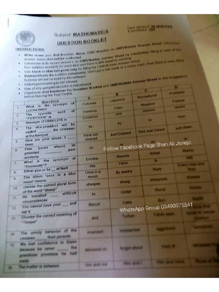 EST Mathematics Paper Follow Facebook Page Shan Ali Junejo | PDF