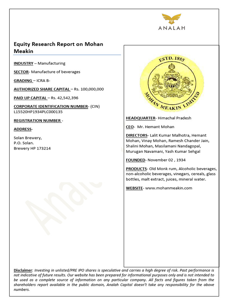 Research Report On Mohan Meakin | PDF
