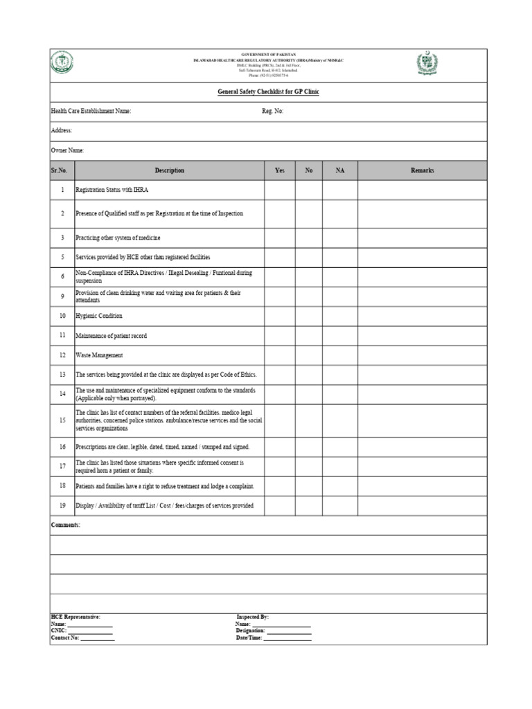 General Safety Checklist For GP. | PDF
