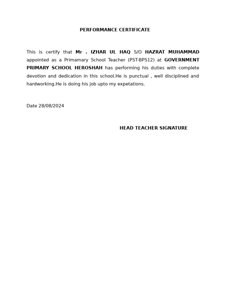 Performance Certificate | PDF
