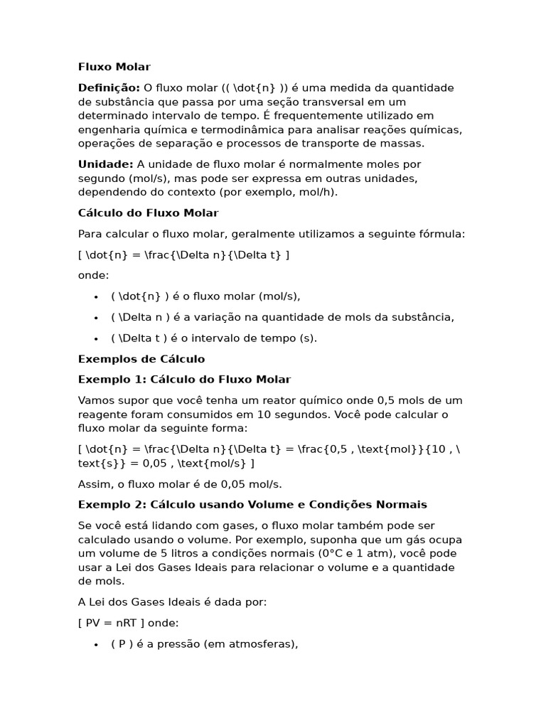 Fluxo Molar | PDF