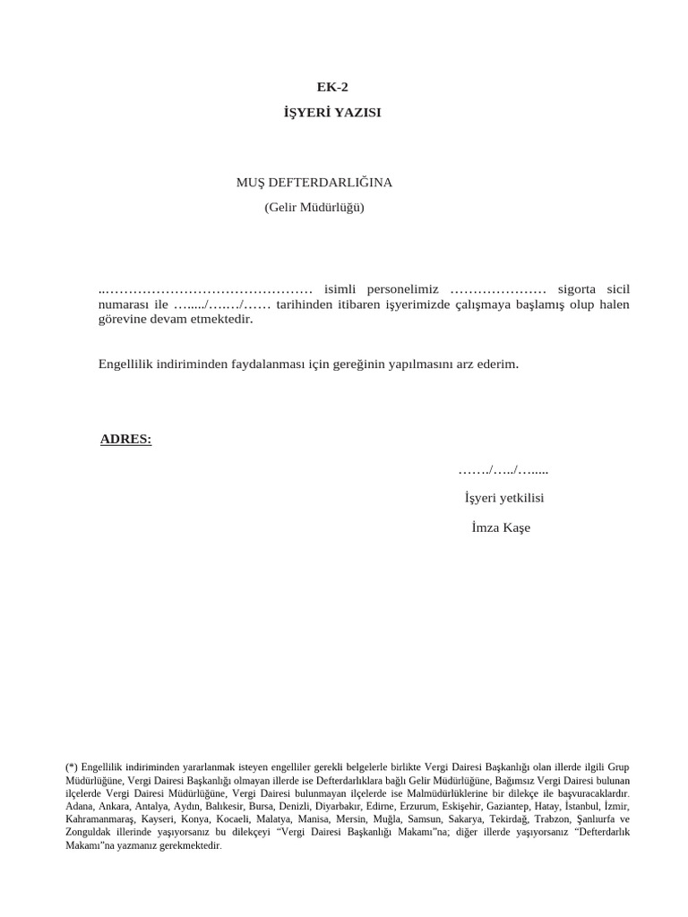 EK2 Is Yeri Yazisi Ornegi | PDF