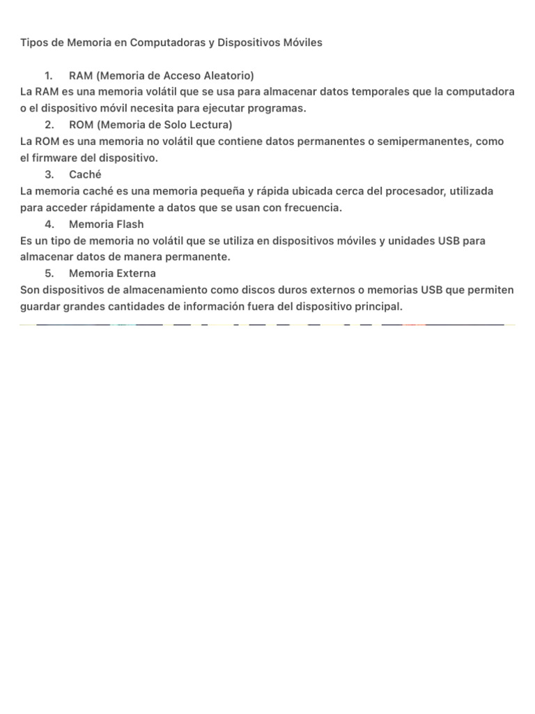 Tipos de Memoria en Computadoras y Dispositivos Móviles | PDF | Informática