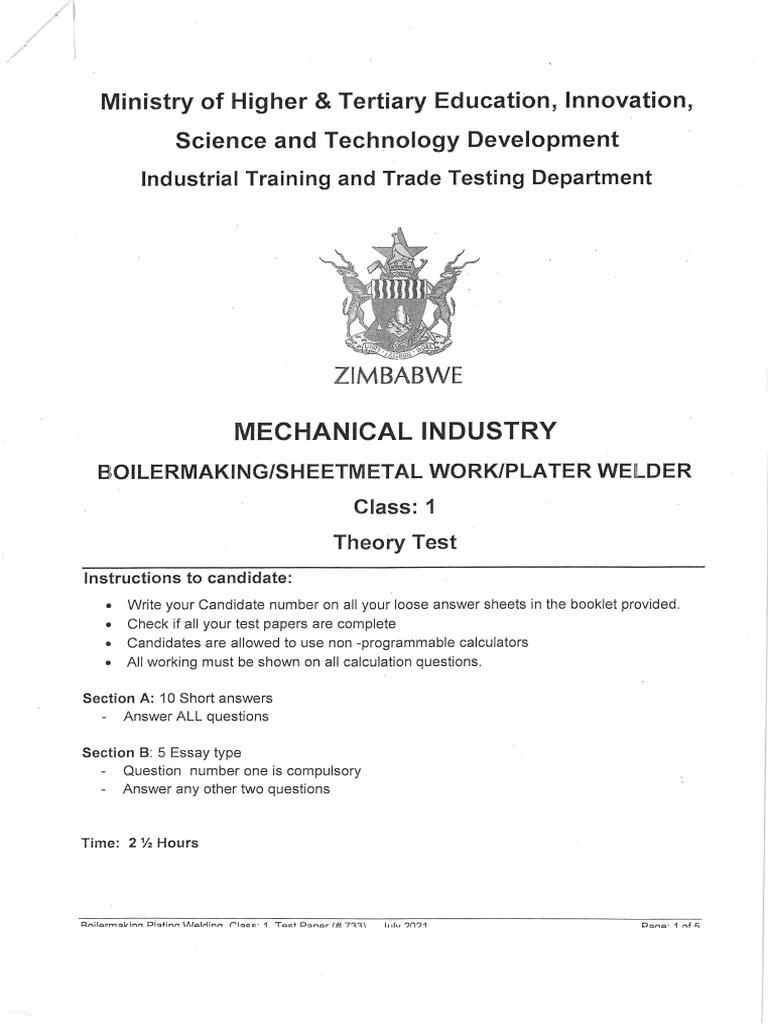 July 2021 Boilermaker Class 1 | PDF