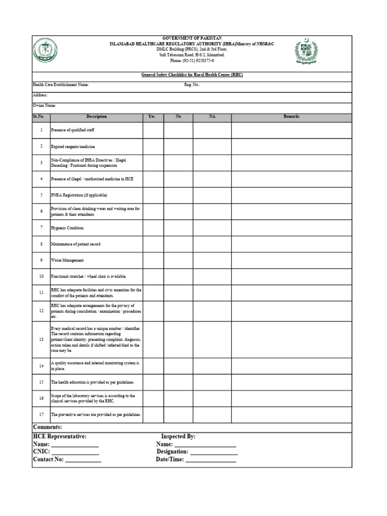 General Safety Checklist RHC | PDF