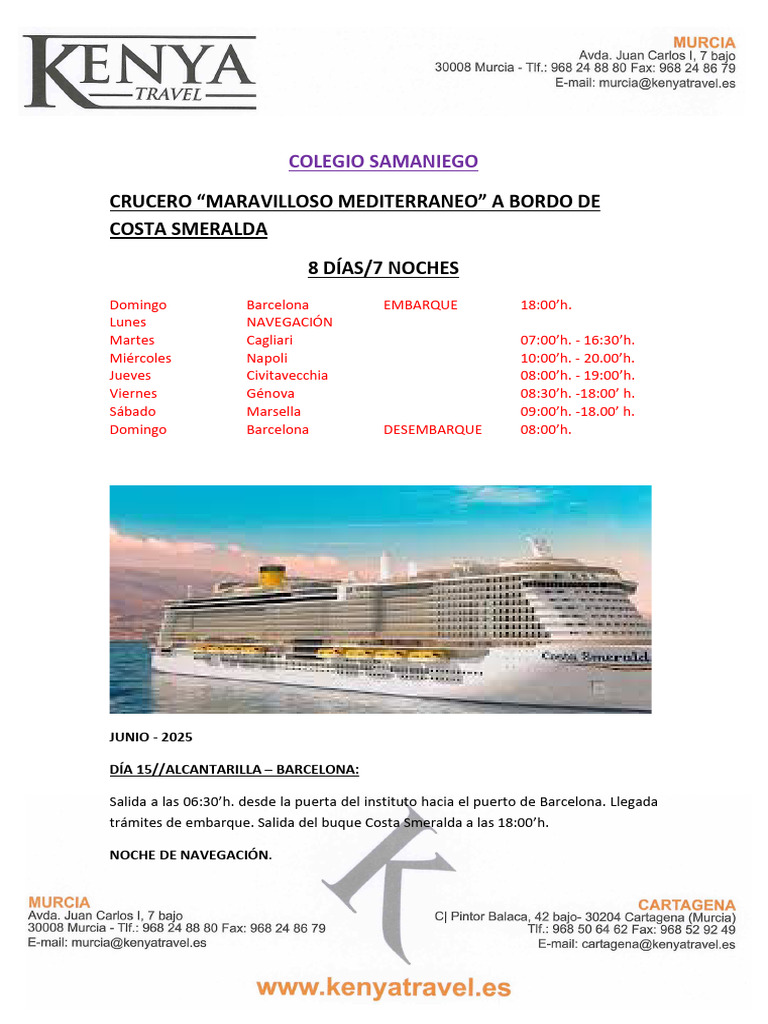 Colegio Samaniego (Alcantarilla), Crucero Mediterraneo - 8 Días | PDF