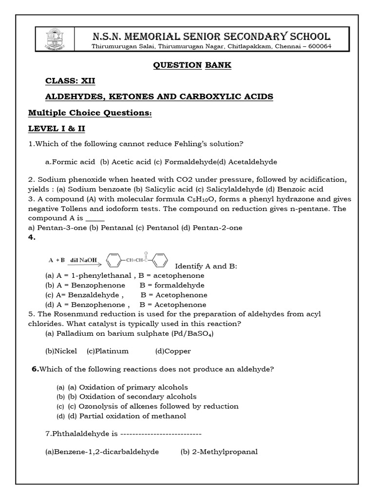 ALDEHYDES, KETONES AND CARBOXYLIC ACIDS CLASS XII QB | PDF