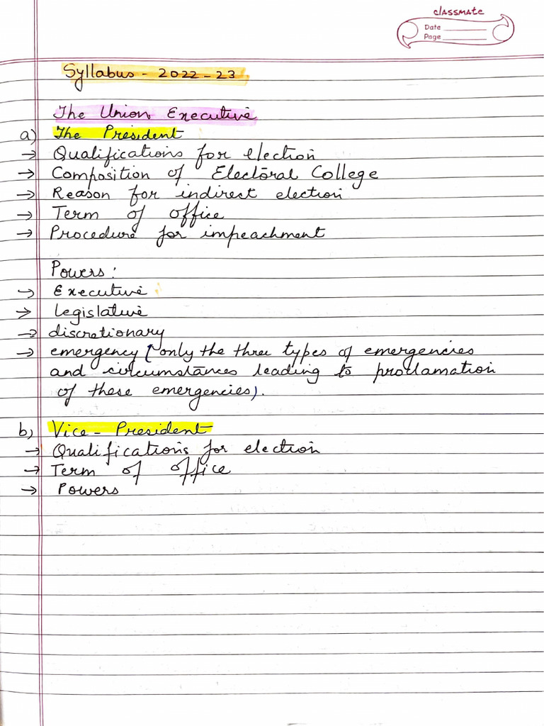 President and Vice President - Class 10 ICSE Civics Notes | PDF