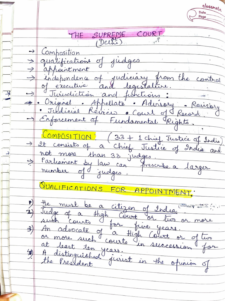 Supreme Court - Class 10 ICSE Civics Notes | PDF | Teaching Methods ...