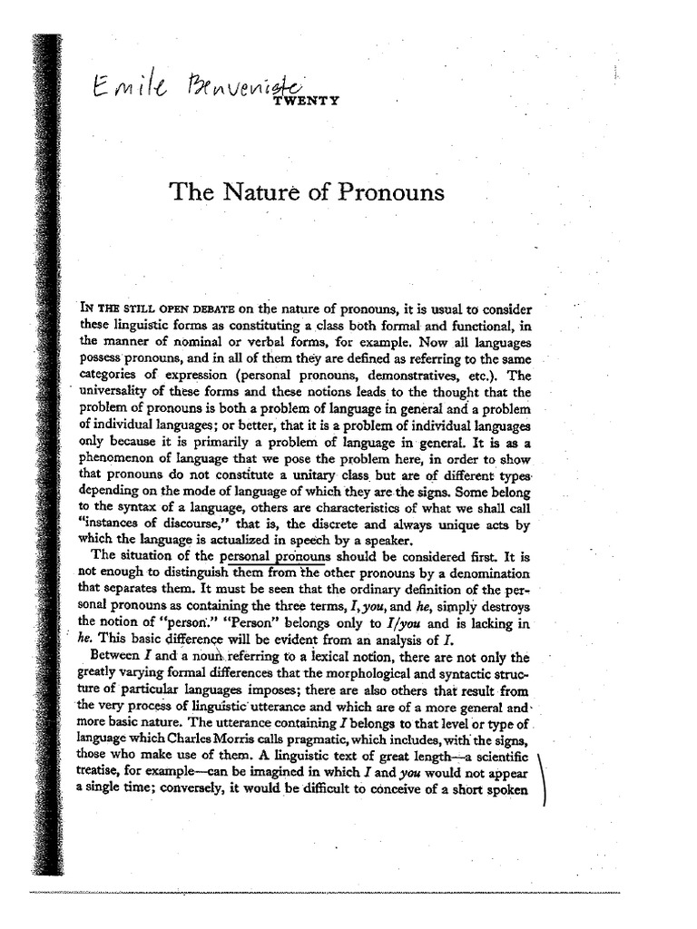 2 - Benveniste Pronouns Subjectivity | PDF