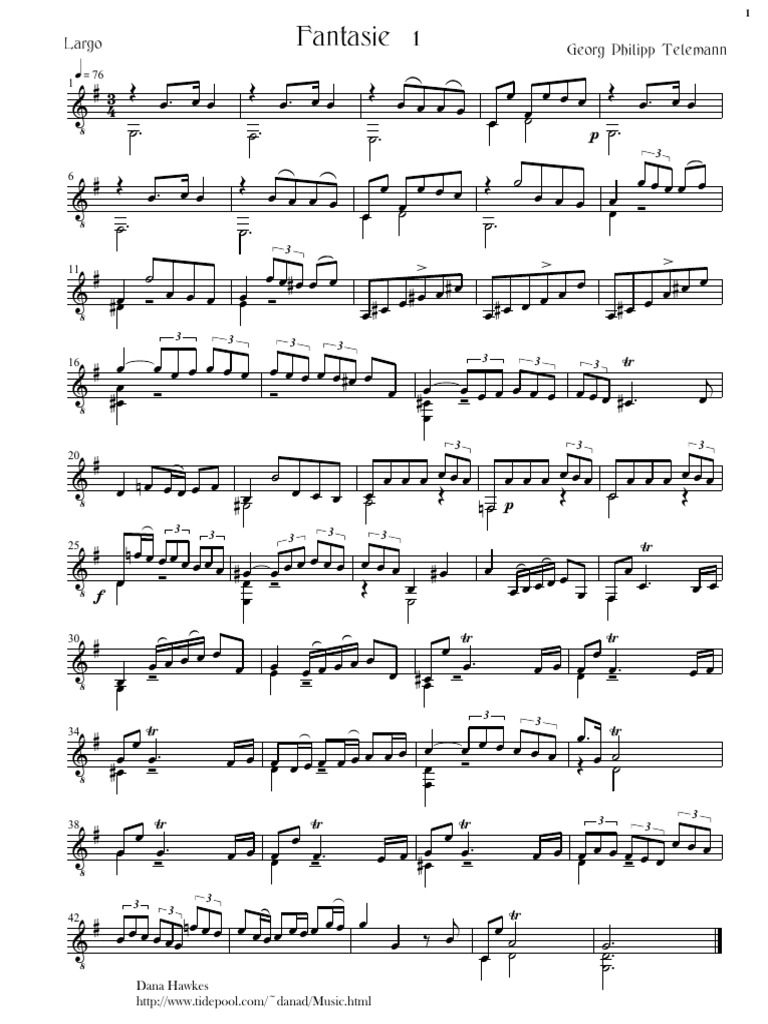 Telemann. Fantasia 1 (Dana Hawkes) | PDF