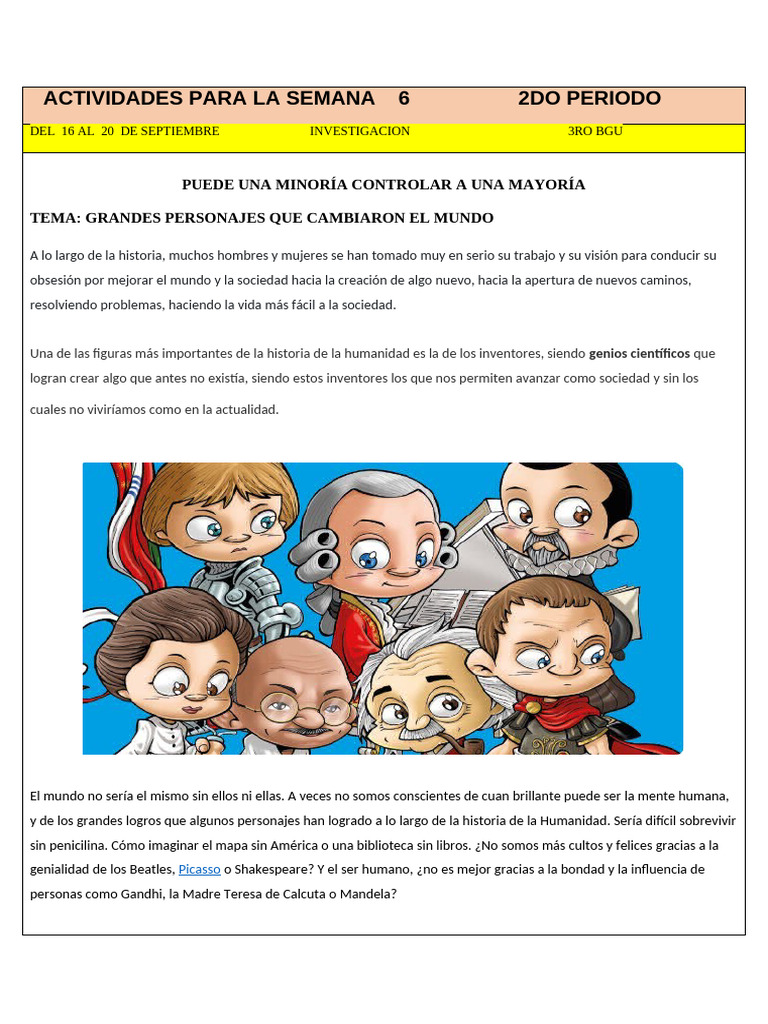 Actividades para La Semana 6 Investigación 2do Periodo 3bgu | PDF ...
