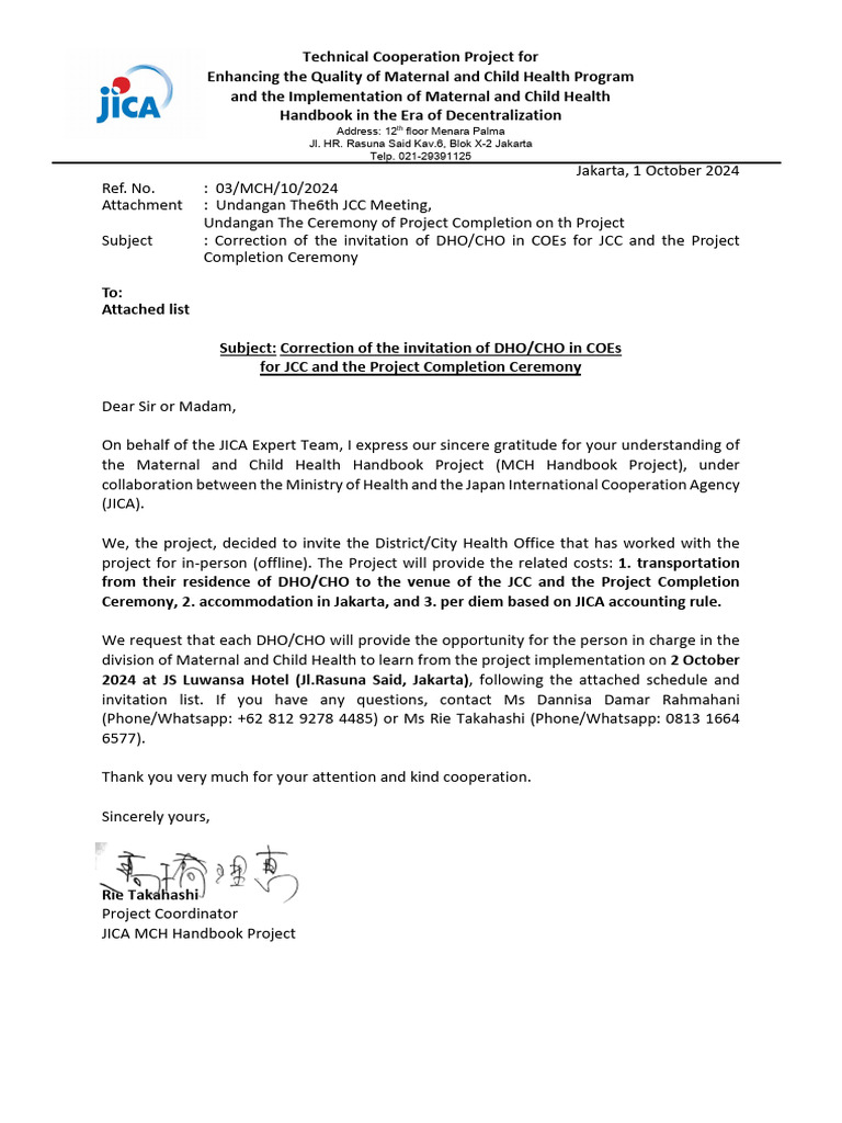 Invitation Letter DHO CHO - JCC PCC | PDF