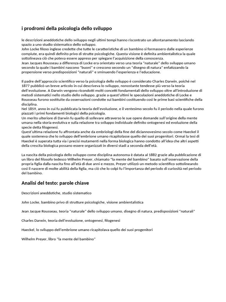I Prodromi Della Psicologia Dello Sviluppo | PDF