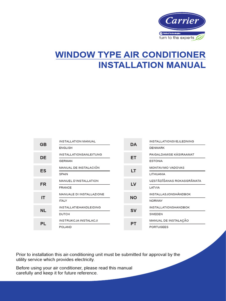 Carrier Window Type Air Conditionermanual | PDF