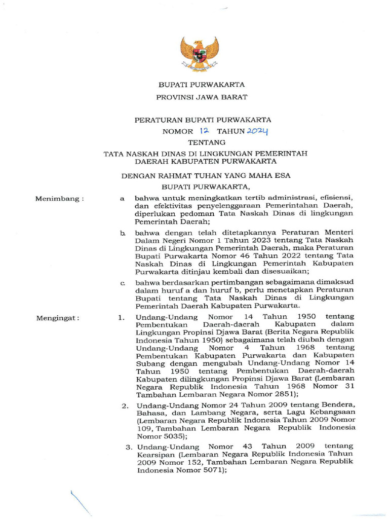 Peraturan Bupati Nomor 12 Tahun 2024 Tentang Tata Naskah Dinas Di Lingkungan Pemerintah Daerah ...