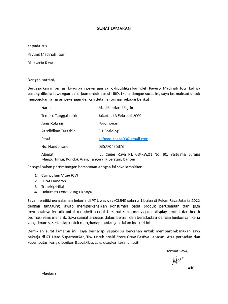 Surat Lamaran (SPB) | PDF