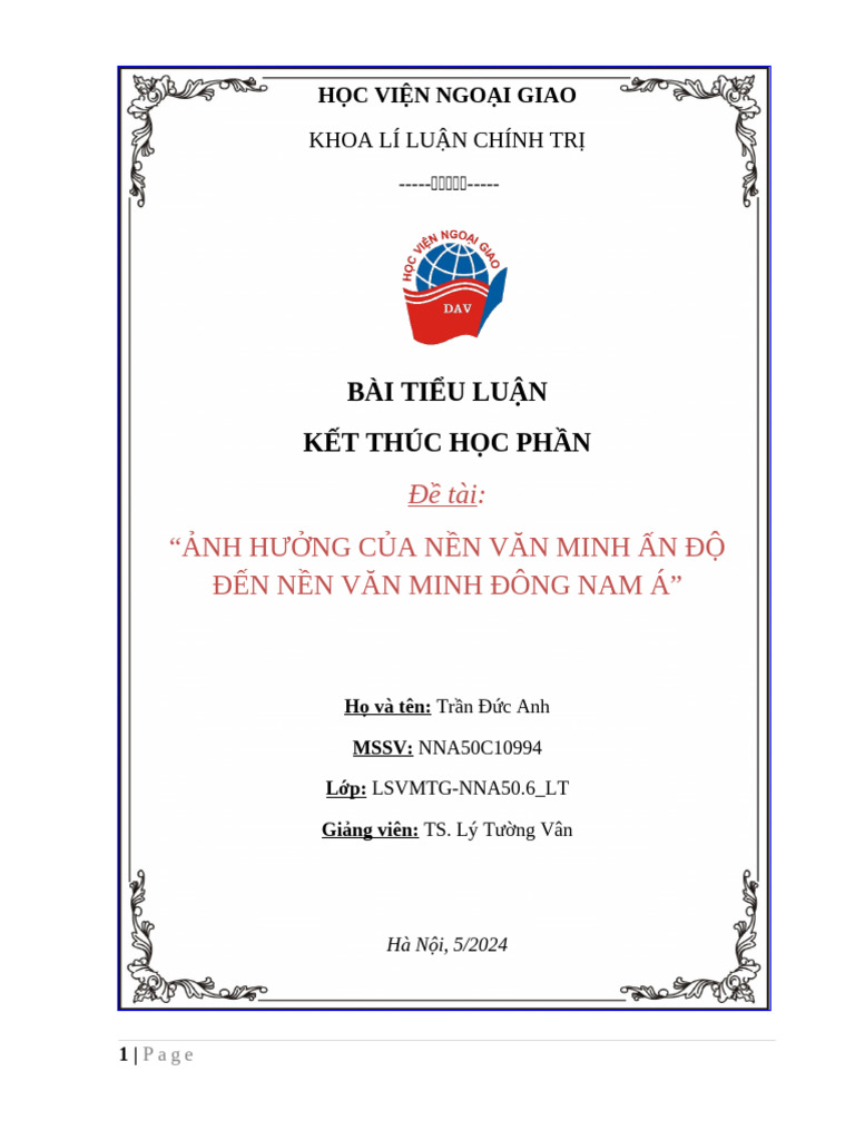 Trần Đức Anh - MSV 10994 - Lớp Triết học 6 - TT 38 | PDF