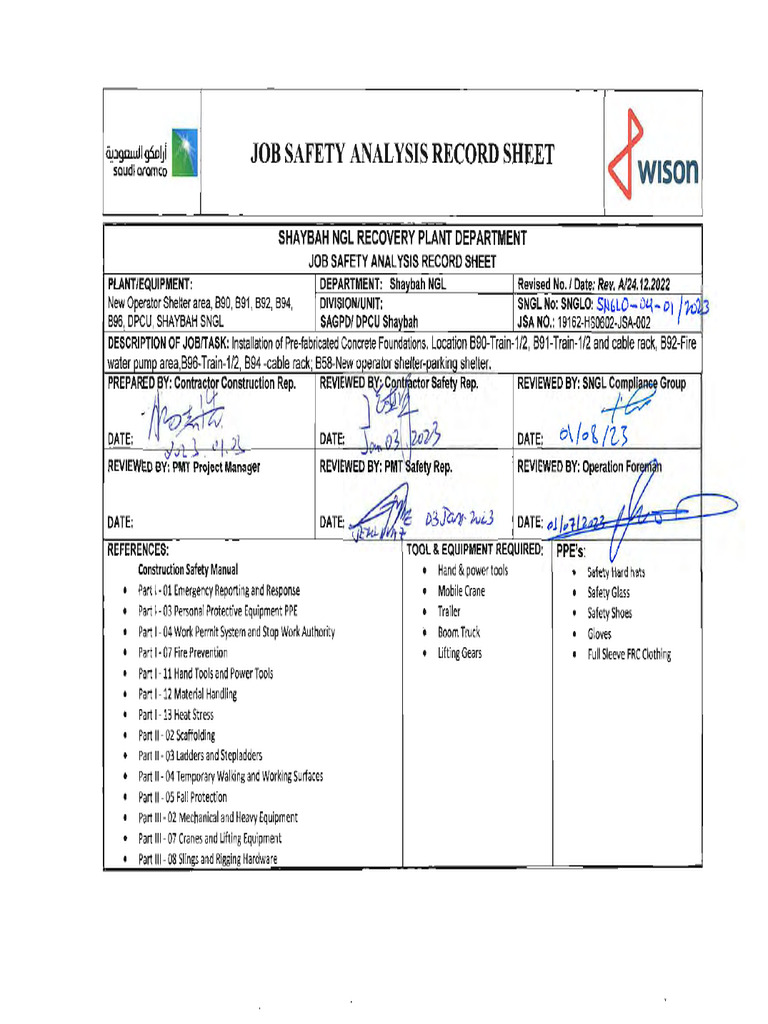JSA-002 - Installation of Pre-Fabricated Concrete Foundations. | PDF ...