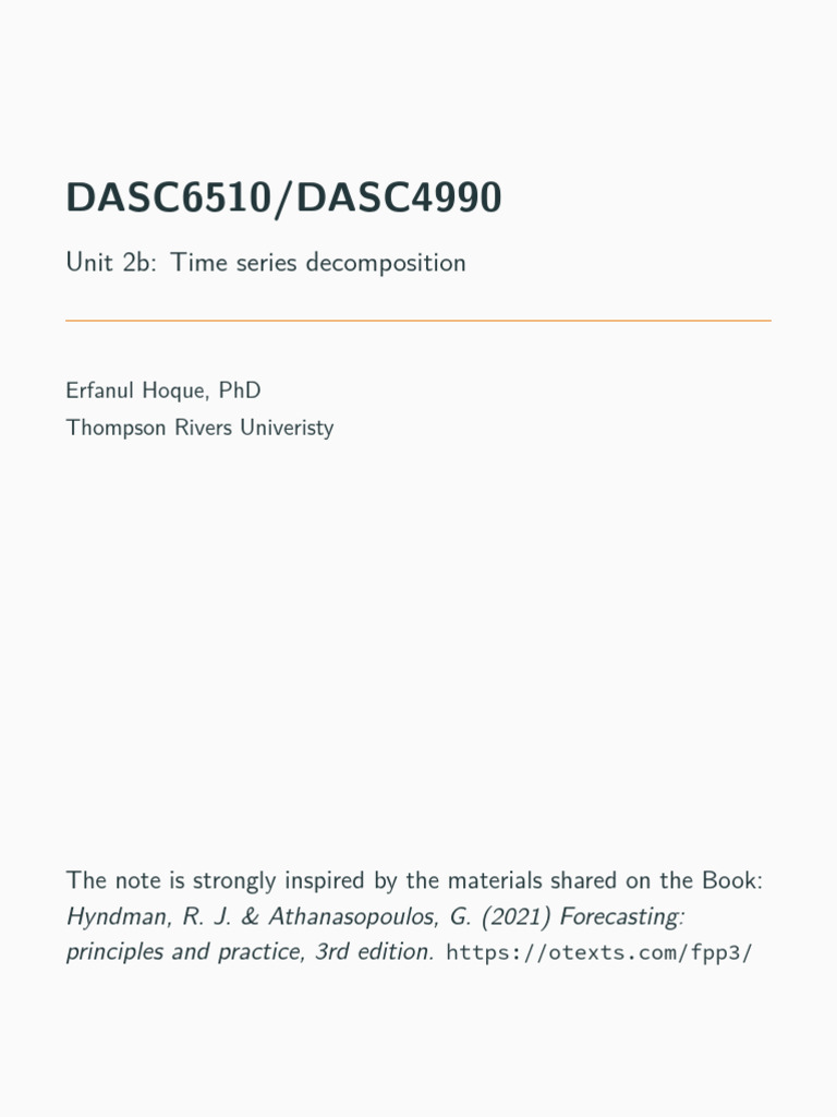 Unit 2b TS Decomposition | PDF | Seasonal Adjustment | Time Series