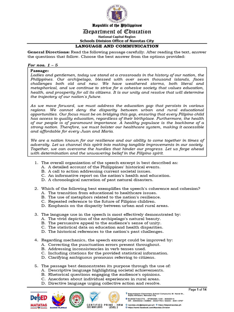 Nat Grade 12 Sample Test Questions | PDF