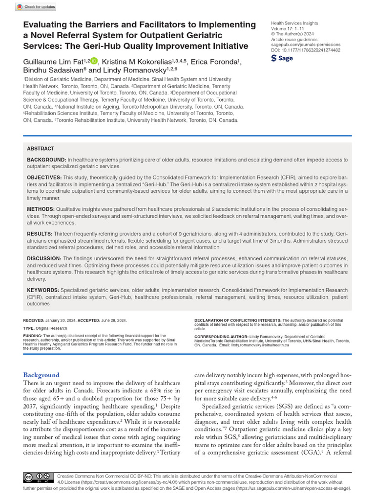 2024 - Evaluating The Barriers and Facilitators To Implementing A Novel Referral System For ...