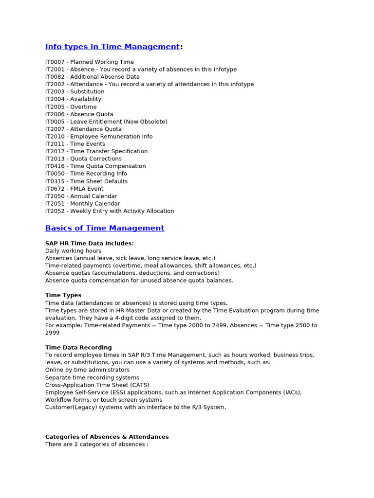Info types in Time Management | PDF