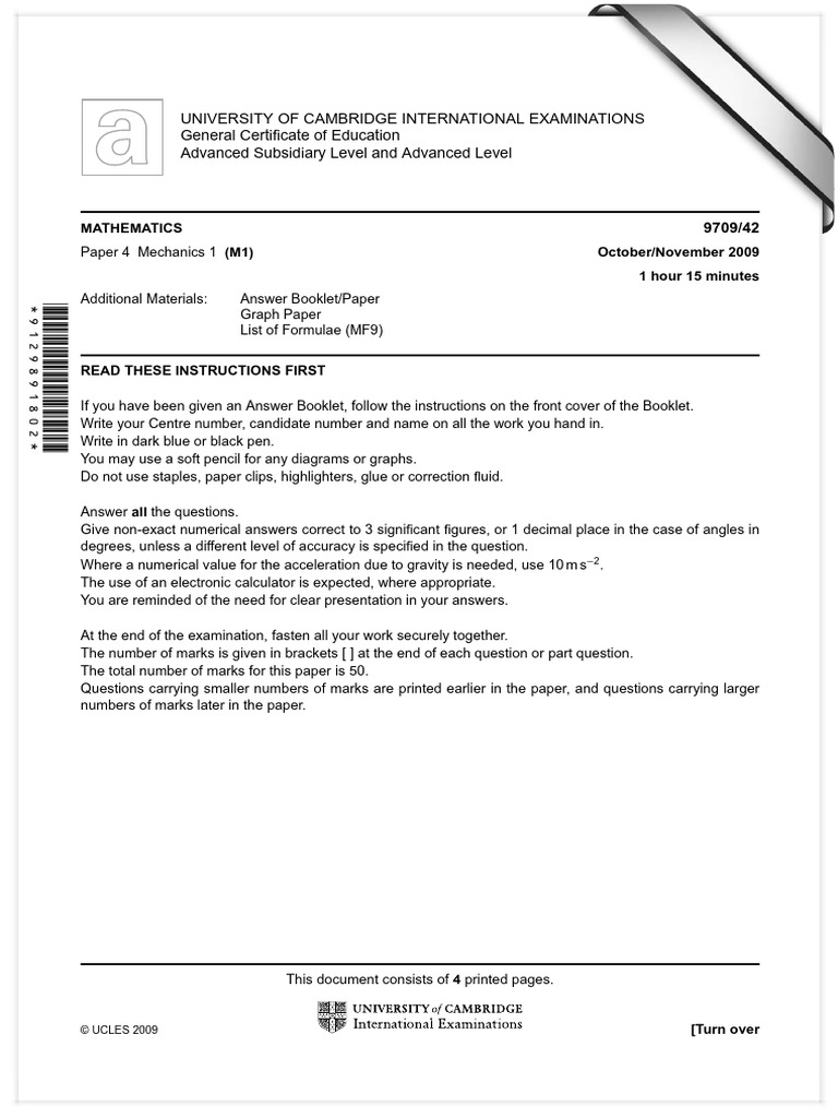 Mathamatics Paper 4 Cambrige 2009 | PDF